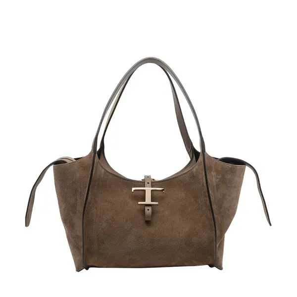 TOD'S Small Suede T Timeless Shopping Bag - Brown