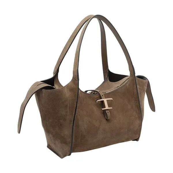 TOD'S Small Suede T Timeless Shopping Bag - Brown