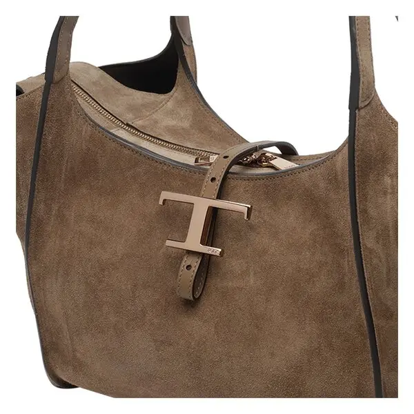 TOD'S Small Suede T Timeless Shopping Bag - Brown
