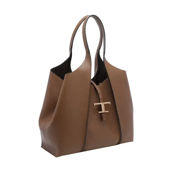 TOD'S Medium T Timeless Shopping Bag In Calf Leather - Brown