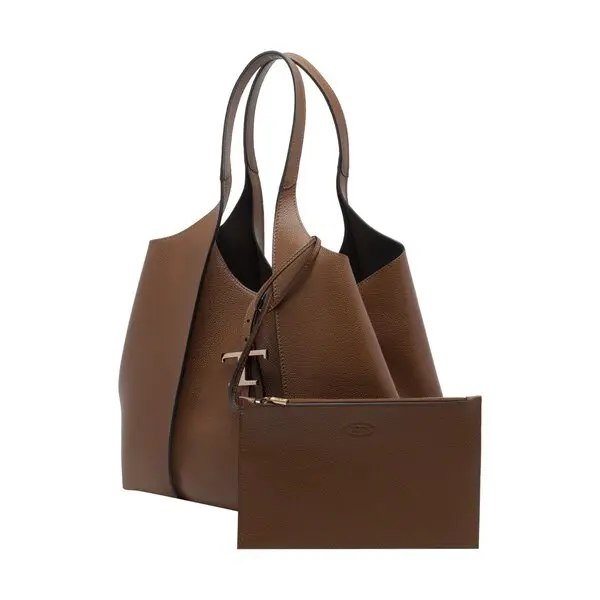 TOD'S Medium T Timeless Shopping Bag In Calf Leather - Brown