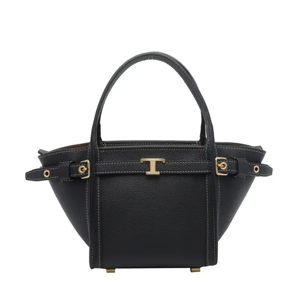 TOD'S Mini T Signature Leather Shopping Bag - Black