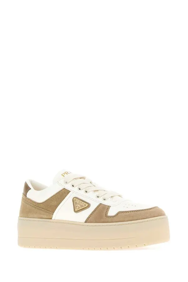 Prada Two-tone Leather And Suede Downtown Bold Sneakers - Multicolor