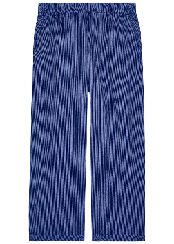 Eileen Fisher Striped Wide-leg Cotton Trousers - Navy
