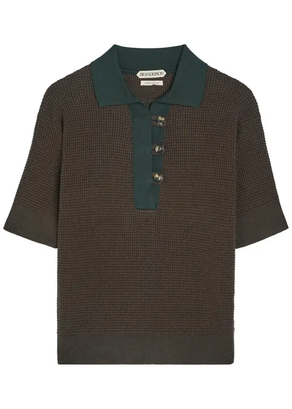 JW Anderson Waffle-knit Cotton-blend Polo Shirt - Green