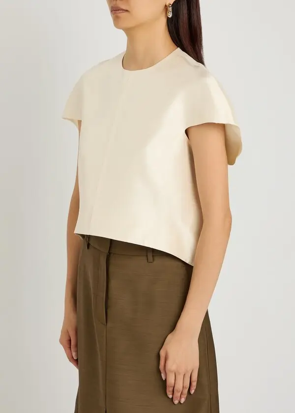 HEIRLOME Cropped Slubbed Silk Top With Cut-out Sleeves