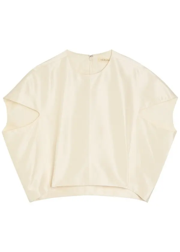 HEIRLOME Cropped Slubbed Silk Top With Cut-out Sleeves - Ivory
