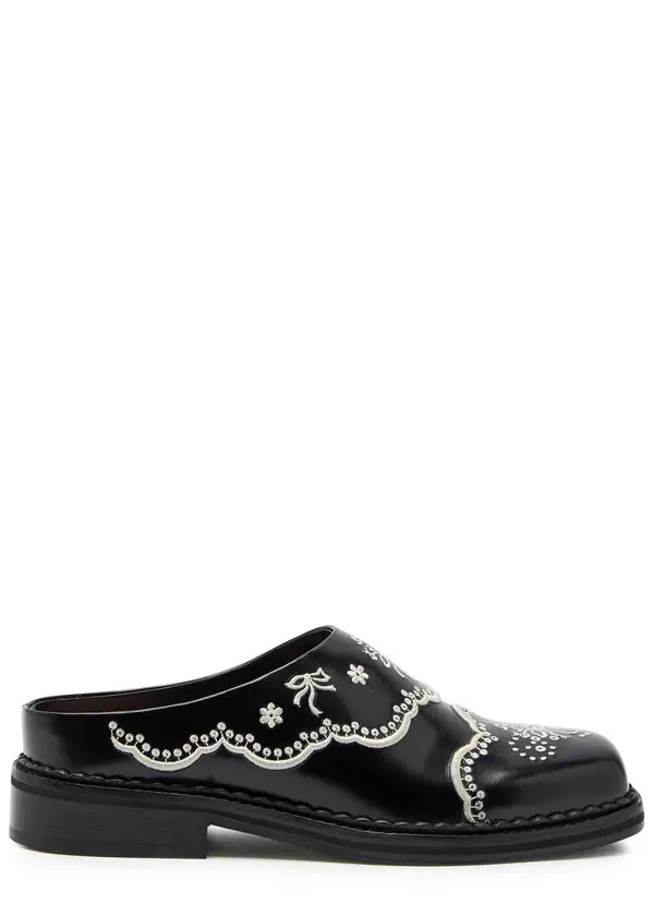 Simone Rocha Embroidered Leather Mules