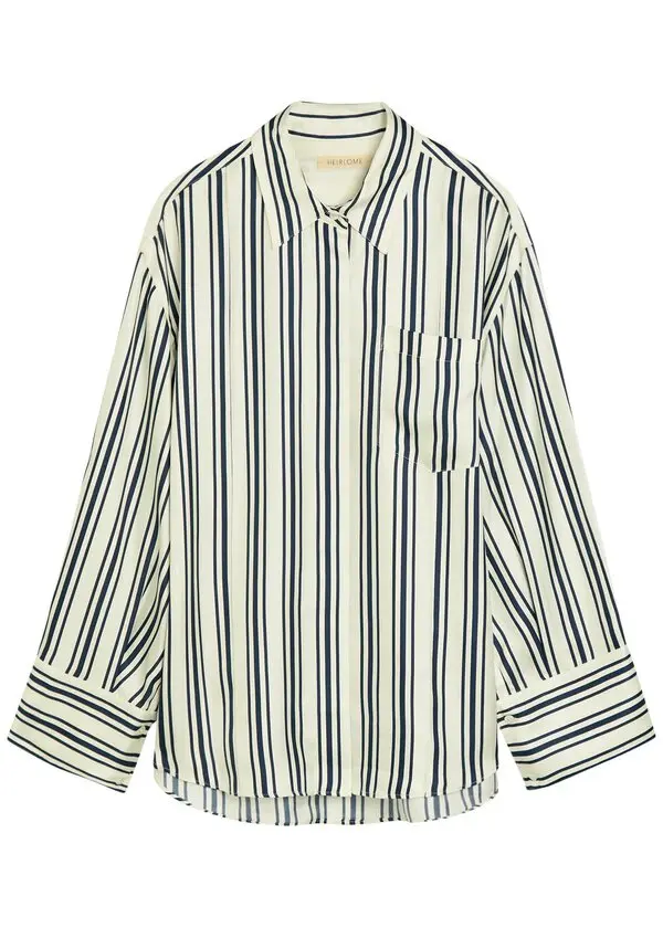 HEIRLOME Francis Striped Silk Shirt - Navy