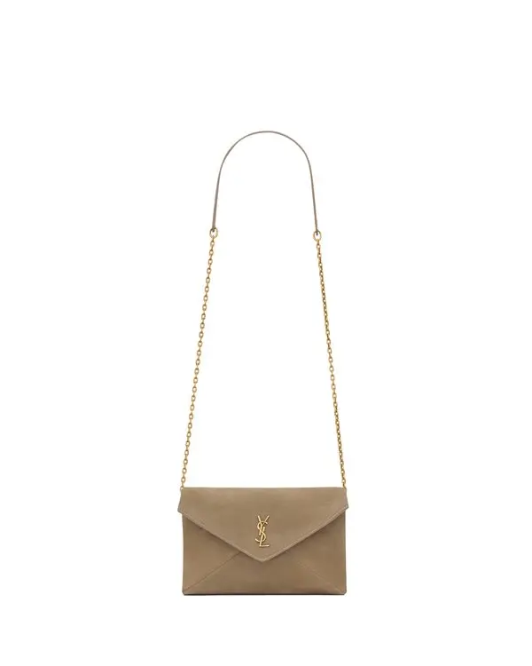 Saint Laurent Cassandre Small Chain Pouch In Suede