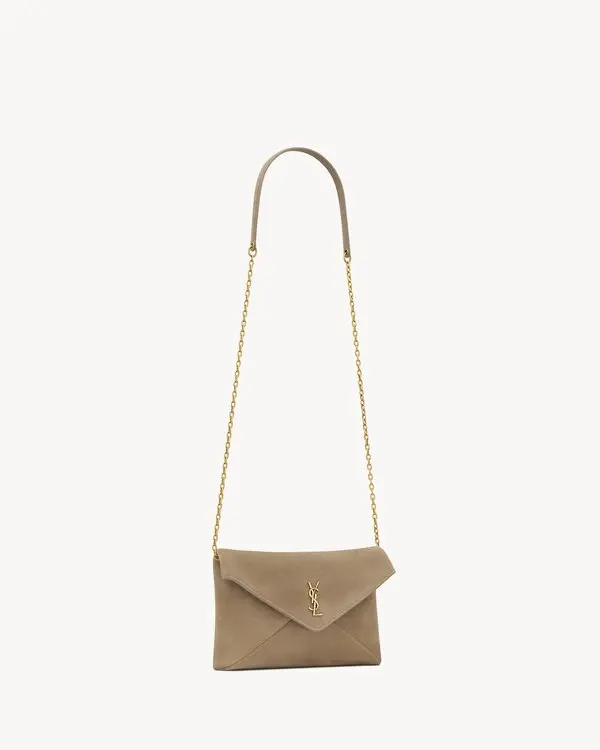 Saint Laurent Cassandre Small Chain Pouch In Suede