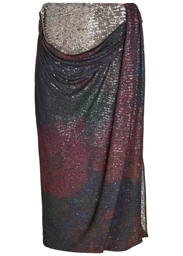 MAISON MARGIELA Draped Printed Sequin Midi Skirt - Multicoloured