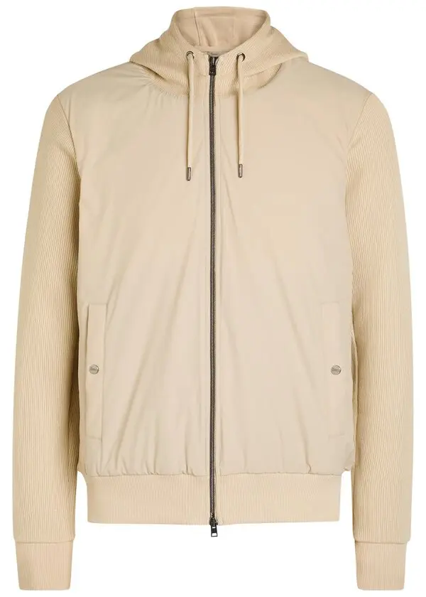 Herno Hooded Padded Stretch Shell And Cotton-knit Jacket