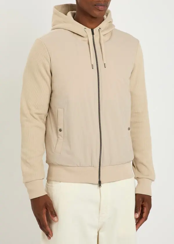 Herno Hooded Padded Stretch Shell And Cotton-knit Jacket