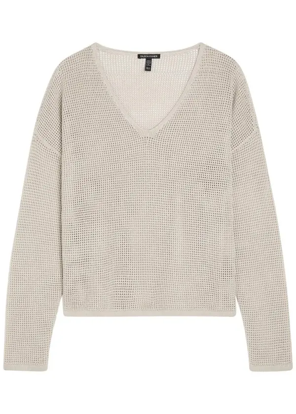 Eileen Fisher Open-knit Linen And Cotton-blend Jumper - Grey