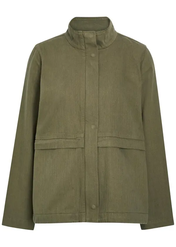 Eileen Fisher Cotton And Linen-blend Funnel Neck Jacket