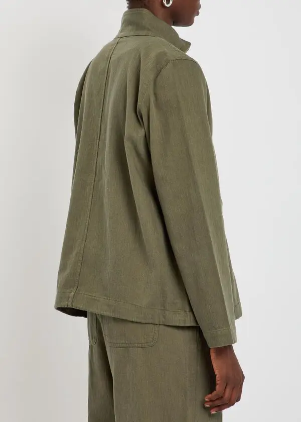Eileen Fisher Cotton And Linen-blend Funnel Neck Jacket
