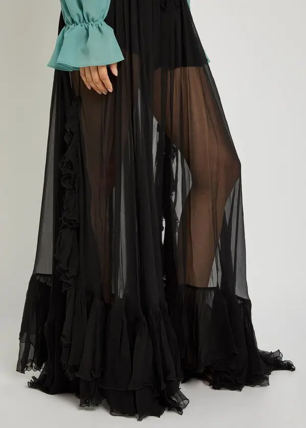 Chloé Ruffled Sheer Silk-chiffon Maxi Skirt - Black