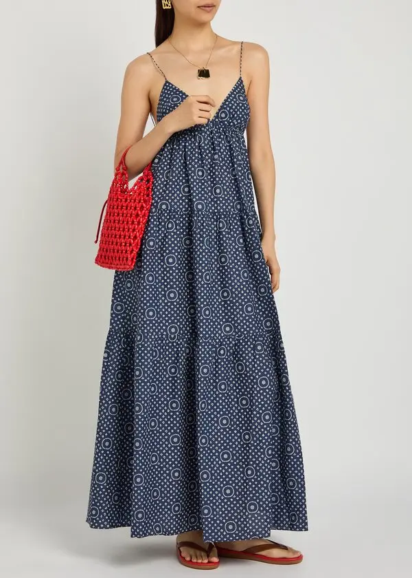 Matteau Printed Tiered Cotton-poplin Midi Sundress - Blue