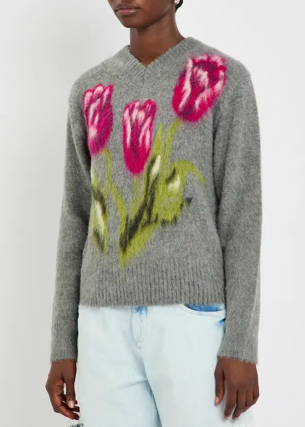 MAISON MARGIELA Floral Intarsia Brushed Wool-blend Jumper