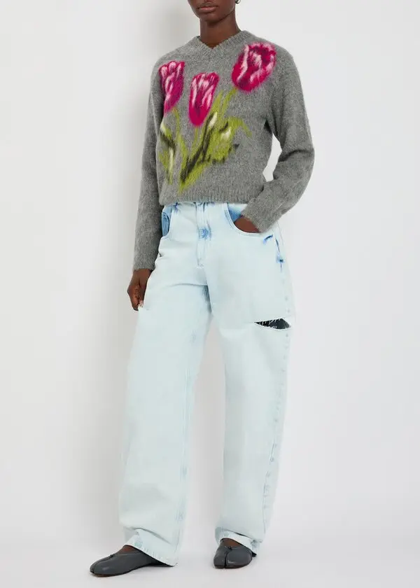 MAISON MARGIELA Floral Intarsia Brushed Wool-blend Jumper
