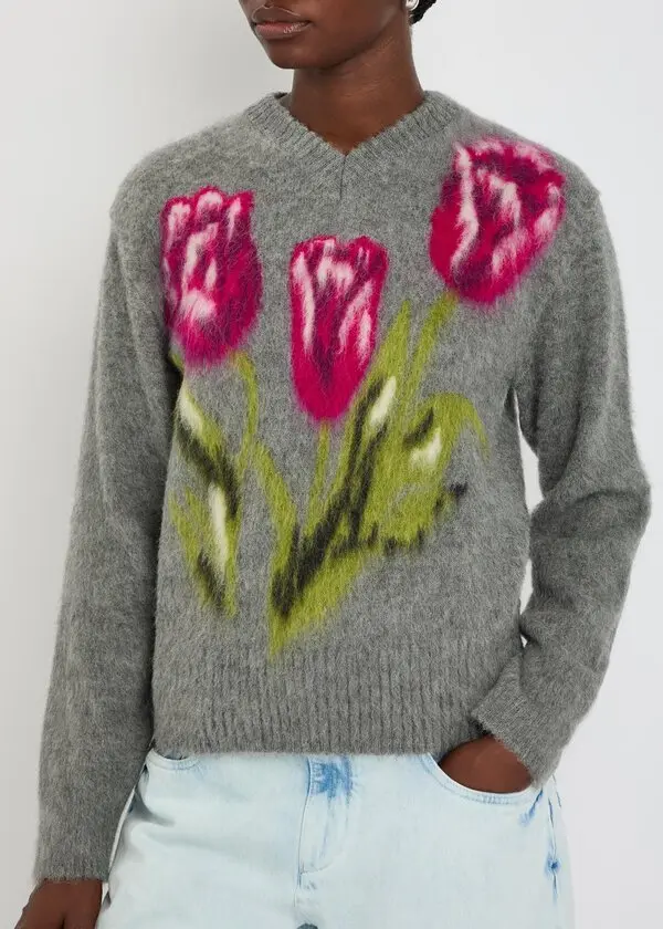 MAISON MARGIELA Floral Intarsia Brushed Wool-blend Jumper