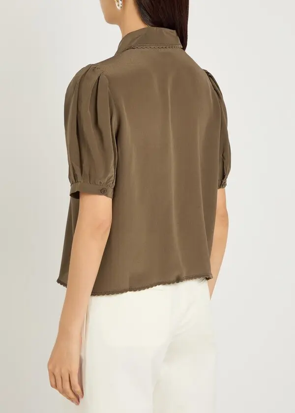 FRAME The Silk Prim Cropped Silk-chiffon Blouse