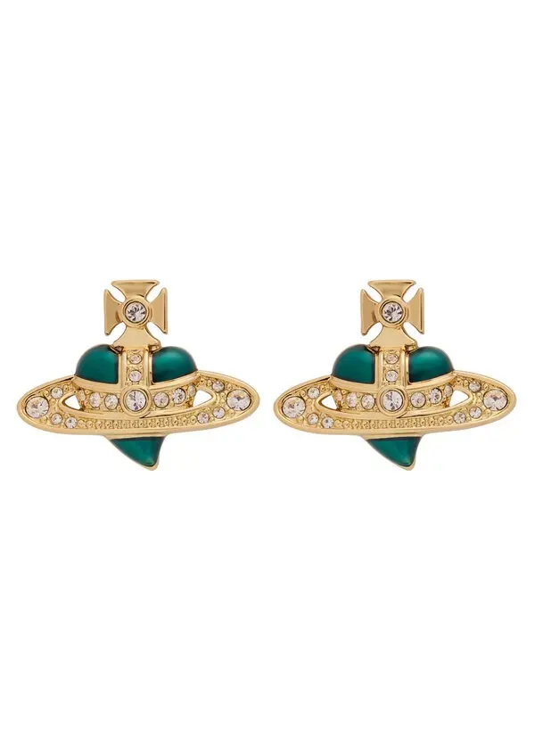 VIVIENNE WESTWOOD New Diamante Heart Stud Earrings - Green