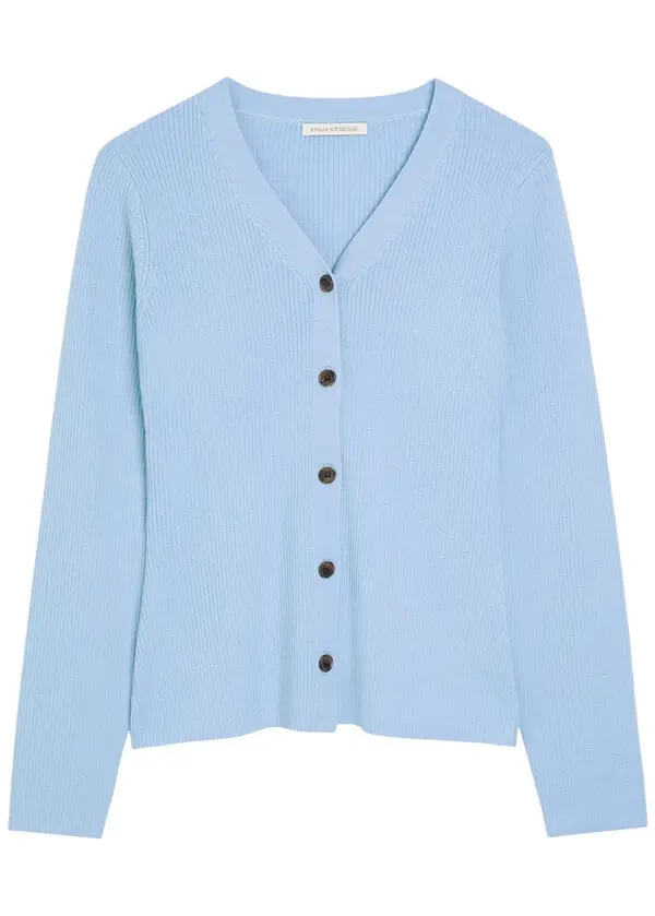EMILIA WICKSTEAD Ash Ribbed Wool Cardigan - Light Blue