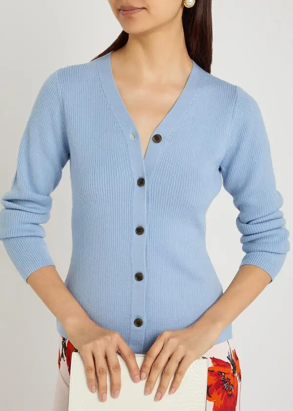 EMILIA WICKSTEAD Ribbed Wool V-neck Cardigan