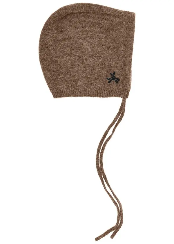 Simone Rocha Floral Crystal-embellished Cashmere Bonnet - Black