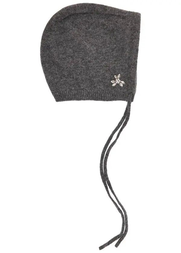 Simone Rocha Floral Crystal-embellished Cashmere Bonnet - Grey