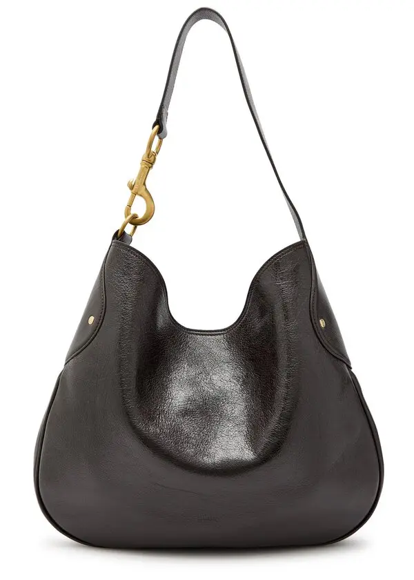 Mulberry Hackney Glossed Grained Leather Shoulder Bag - Brown