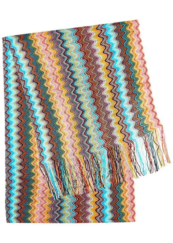 Missoni Zigzag Fringed Fine-knit Scarf - Multi 04