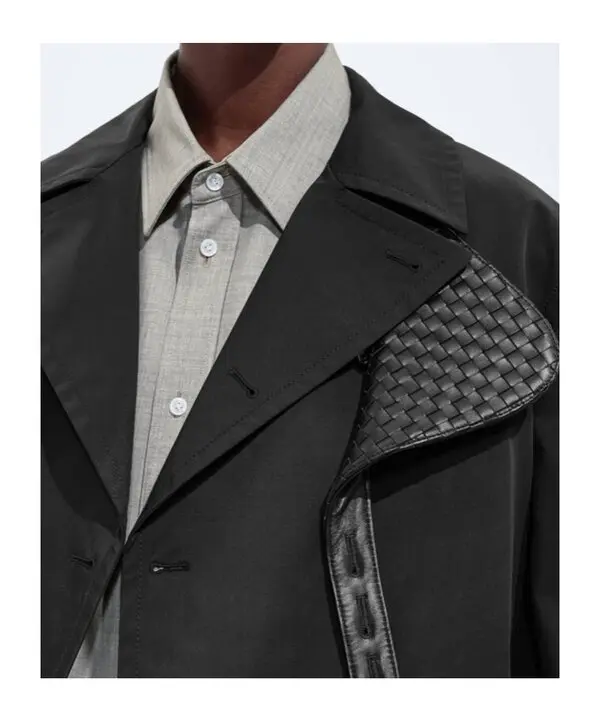 Bottega Veneta Woven Detail Double-breasted Coat - Black