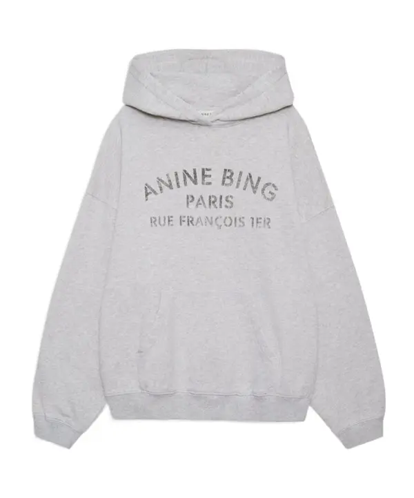 ANINE BING Logo-printed Hoodie - Heather Ash