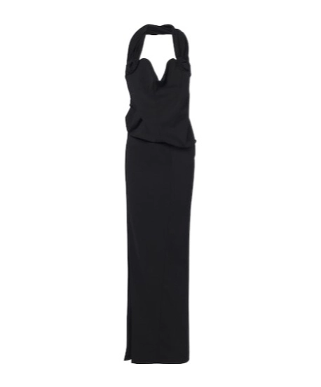 Magda Butrym Halterneck Draped Wool-blend Gown With Floral Appliqués