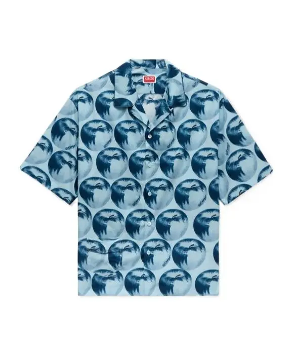 Kenzo Apple Pop' Haiwaiian Short Sleeve Shirt In Cotton - Light Blue