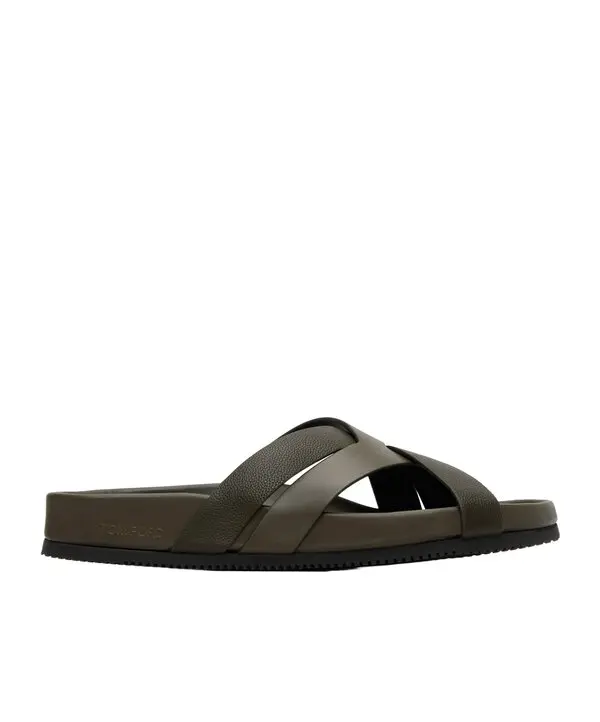 TOM FORD Grain Leather Slippers - Deep Moss Green