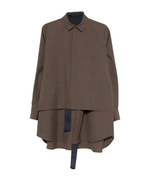 Sacai Long-sleeve Layered Shirt Dress - Brown