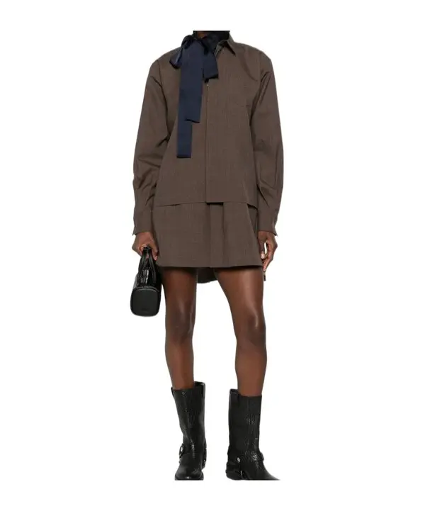 Sacai Long-sleeve Layered Shirt Dress - Brown