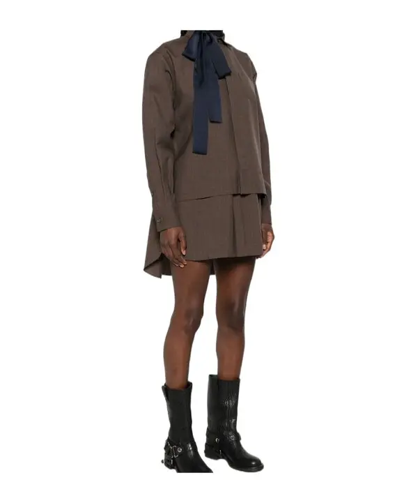 Sacai Long-sleeve Layered Shirt Dress - Brown