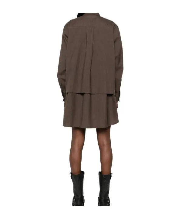 Sacai Long-sleeve Layered Shirt Dress - Brown