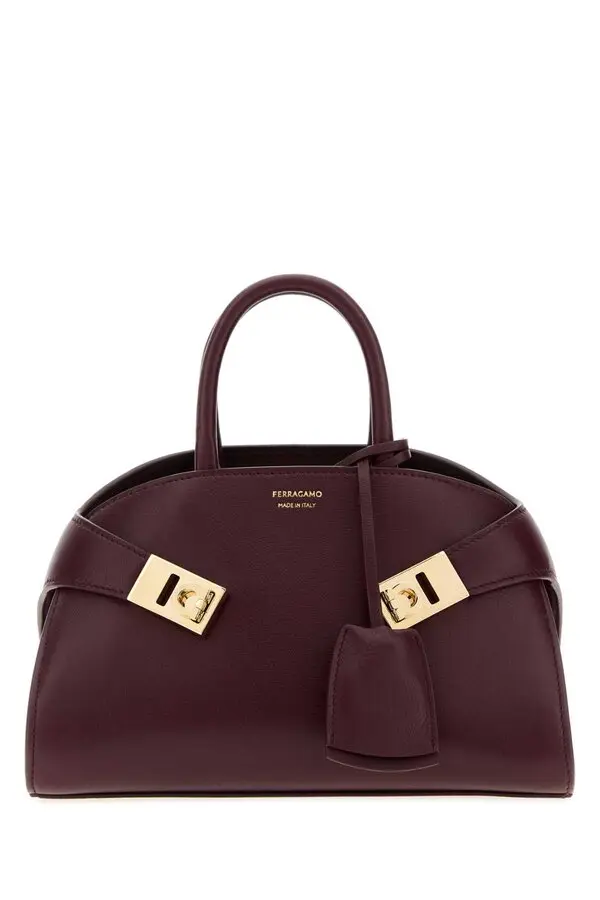 FERRAGAMO Aubergine Leather Mini Hug Handbag - Purple