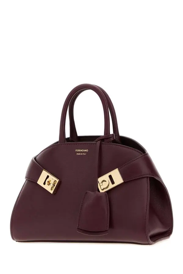 FERRAGAMO Aubergine Leather Mini Hug Handbag - Purple