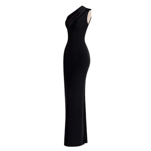 Solace London Gracie Maxi Dress One Shoulder Draped Pencil Skirt - Black