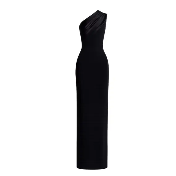 Solace London Gracie Maxi Dress One Shoulder Draped Pencil Skirt - Black
