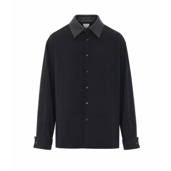 Bottega Veneta Wool Shirt With Intrecciato Detail Collar - Black