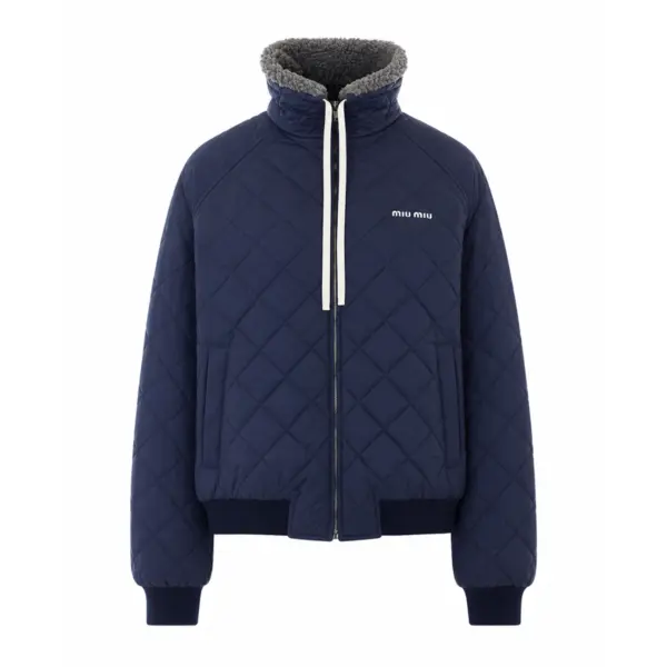 Miu Miu Quilted Down Jacket With Shearling Detail - Blue