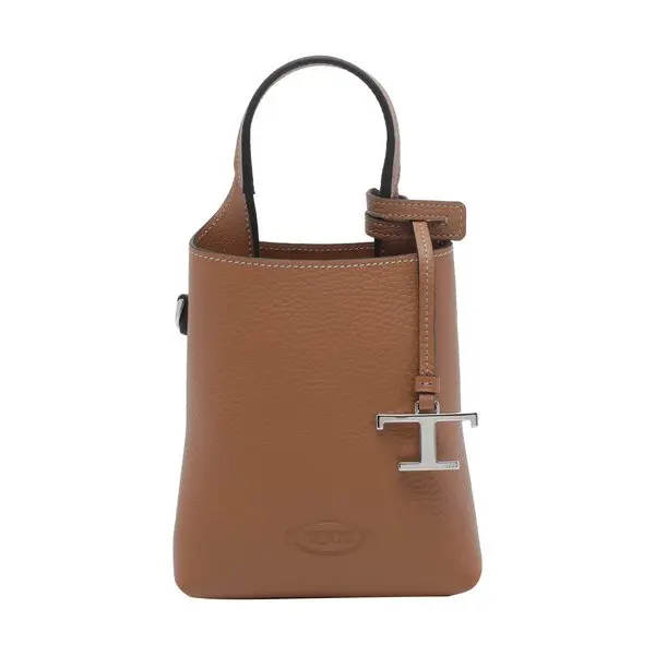 TOD'S Micro Leather Handbag With Decorative Stitching And Charms - Brown